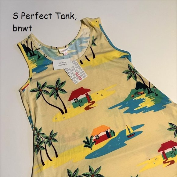 LuLaRoe | Tops | Small Lularoe Perfect Tank Beige With Tropical Huts ...